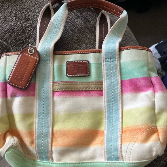 Coach | Bags | Coach Hampton Watercolor Pastel Stripes Tote Handbag ...
